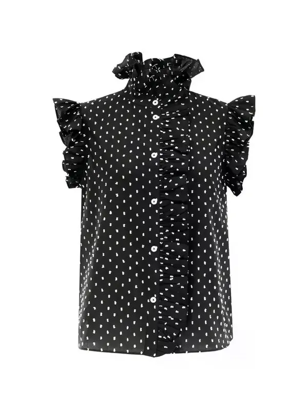CHRISTY LYNN Marfa Ruffled High Neck Sleeveless Shirt - Black