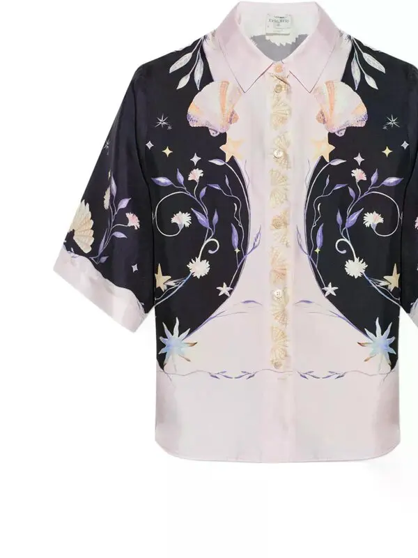 FORTE_FORTE Floral Print Short Sleeve Shirt - Black