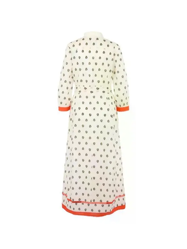 MARCCAIN Ecru Floral Print Belted Dress