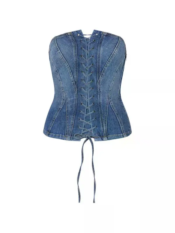 Liu Jo Strapless Lace-up Bustier Top - Denim