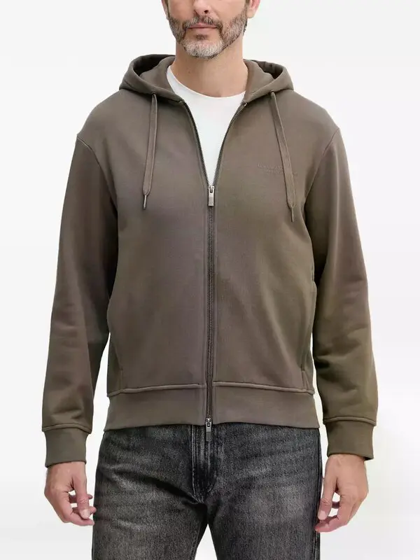 Armani Exchange Logo Embroidered Zip-up Hoodie - Brown