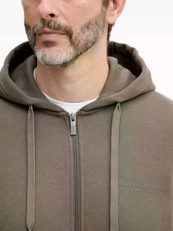 Armani Exchange Logo Embroidered Zip-up Hoodie