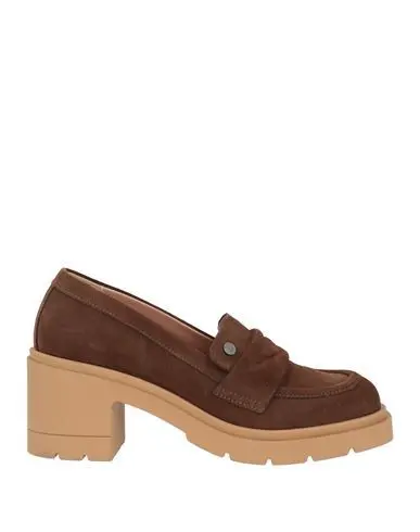 POLLINI Suede Loafers With Block Heel - Camel