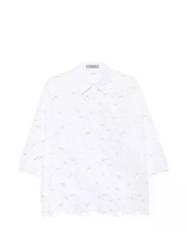 D.exterior Floral Cutout Scalloped Hem Shirt - White