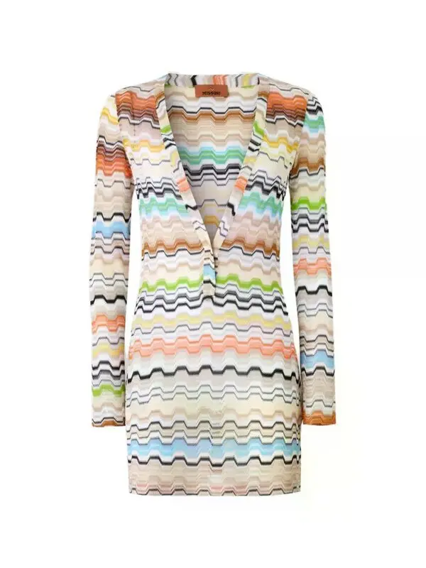 Missoni Zigzag Knit V-neck Mini Dress - Neutrals