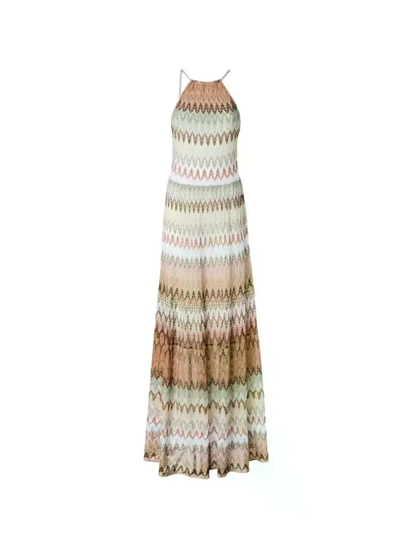 Missoni Zigzag Pattern Halterneck Maxi Dress - Neutrals