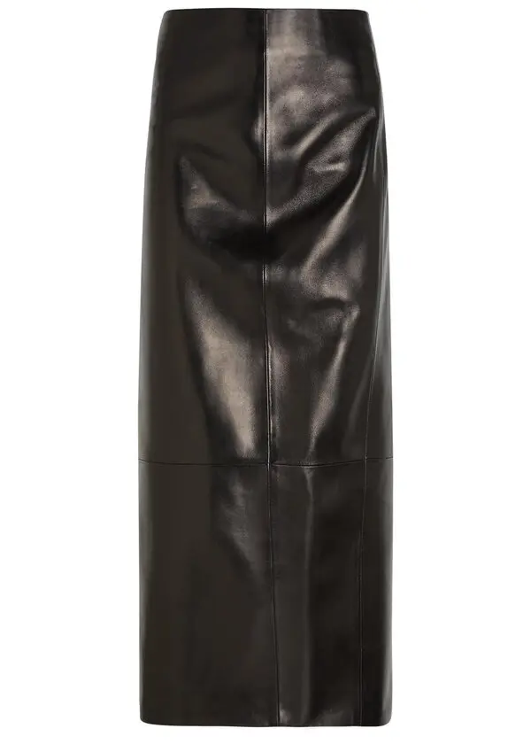 Khaite Lyle Leather Midi Pencil Skirt - Black