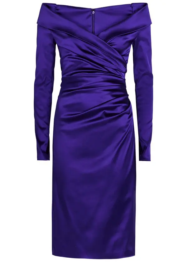 Talbot Runhof Off-the-shoulder Gathered Satin Midi Dress - Blue