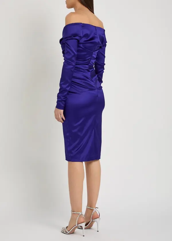 Talbot Runhof Off-the-shoulder Gathered Satin Midi Dress