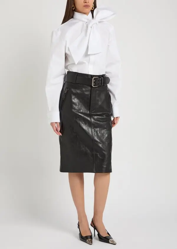 Saint Laurent Belted Leather Midi Skirt
