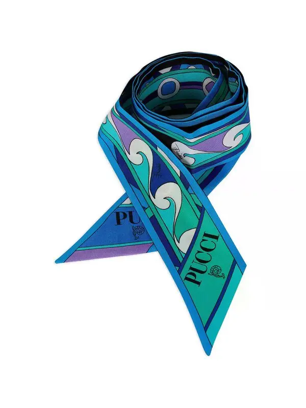 Emilio Pucci Mixed Print Silk Twill Scarf - Blue