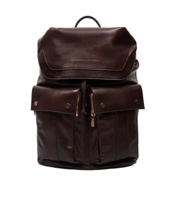 Brunello Cucinelli Logo Embossed Backpack - Black