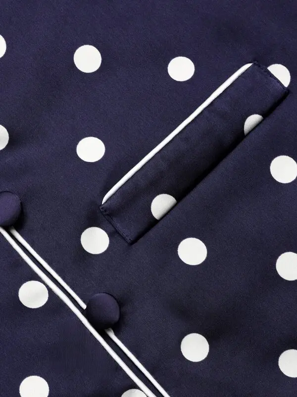 SELF-PORTRAIT Navy Polka Dot Satin Top - Black