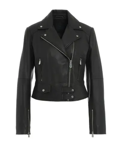 Pinko Short Zipped Leather Biker Jacket