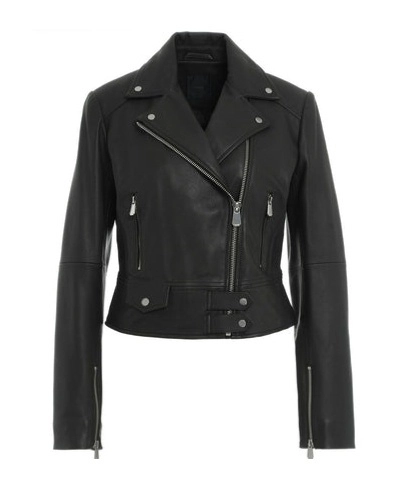 Pinko Short Zipped Leather Biker Jacket