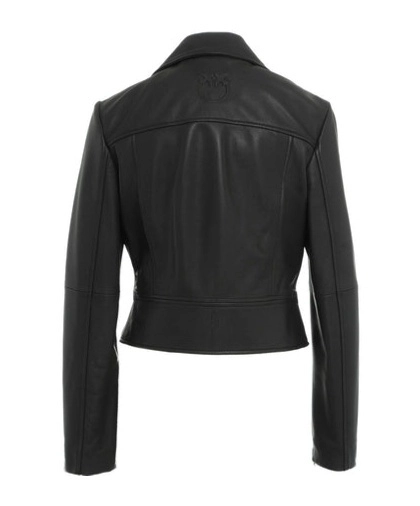 Pinko Short Zipped Leather Biker Jacket