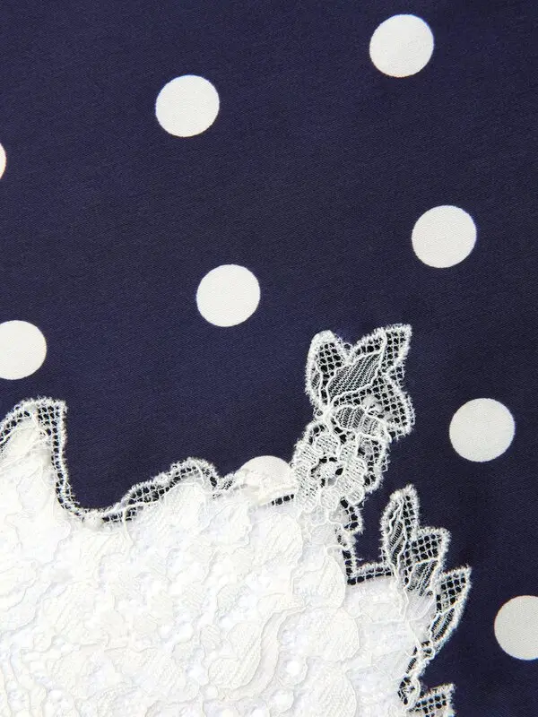 SELF-PORTRAIT Navy Polka Dot Satin Midi Skirt