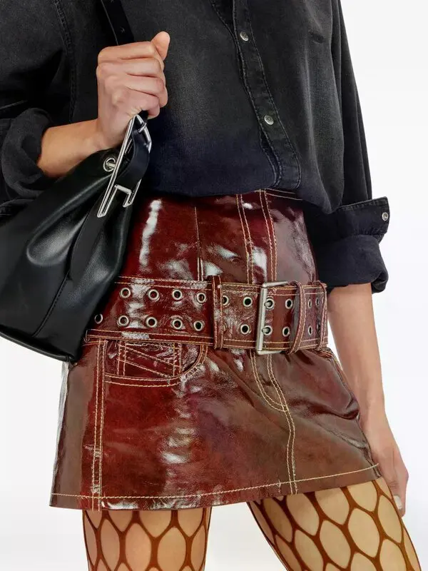 DIESEL® Belted Patent Leather Mini Skirt