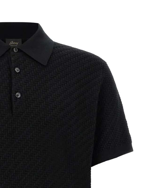Brioni Woven Pattern Knitted Polo Shirt