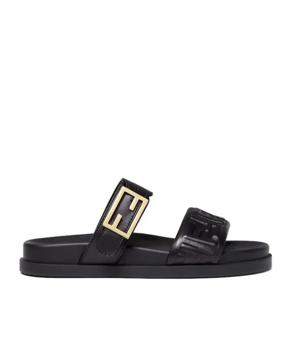 Fendi Ff Embossed Double Band Sandals - Black