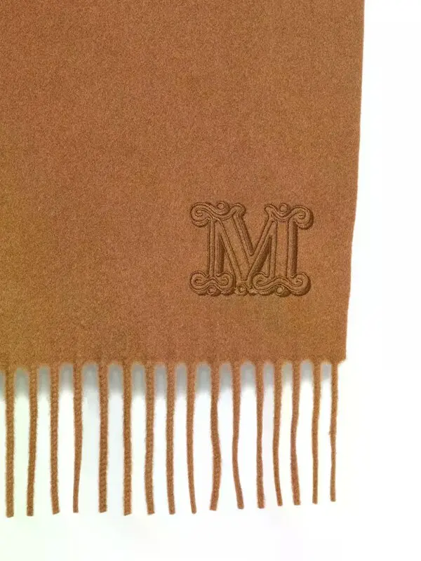 Max Mara Logo-embroidered Fringed Scarf - Neutrals