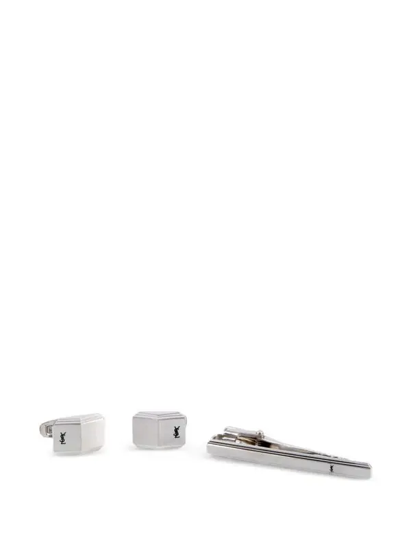 Saint Laurent Cassandre Logo Cufflinks And Tie Clip Set - Silver
