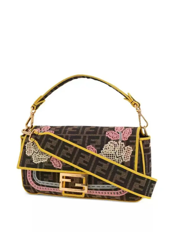 Fendi Floral-embroidered Baguette Handbag