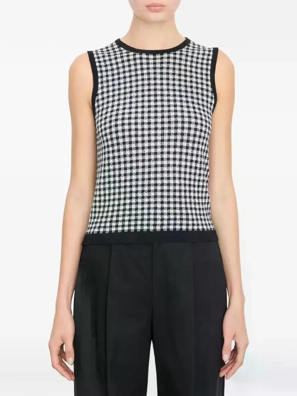 Vince Rib-knit Gingham Tank Top - Black