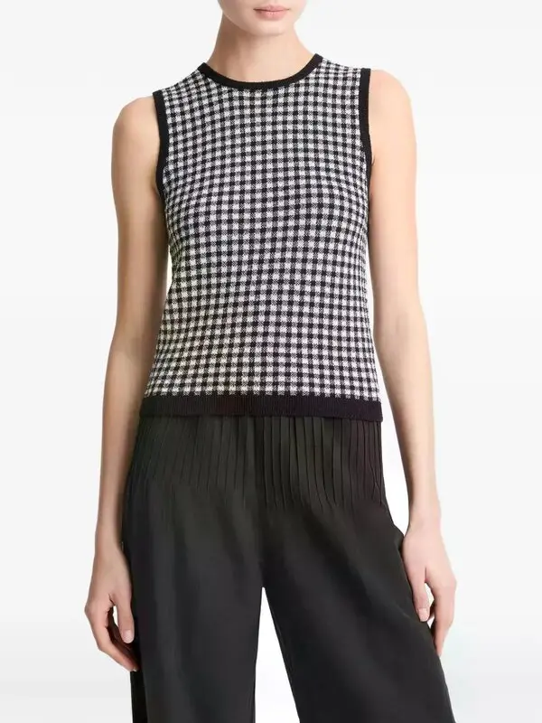 Vince Rib-knit Gingham Tank Top - Black