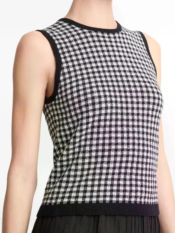 Vince Rib-knit Gingham Tank Top - Black