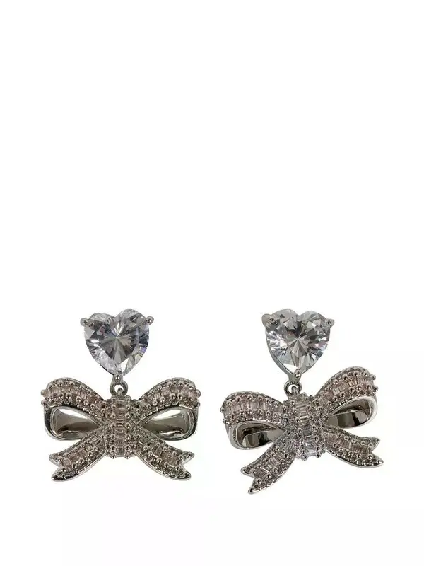 SELF-PORTRAIT Crystal Embellished Bow Drop Earrings - Silver