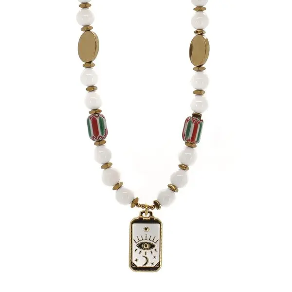 EBRU JEWELRY Mystic Eye Tarot White Jade Talisman Choker Necklace - White/gold
