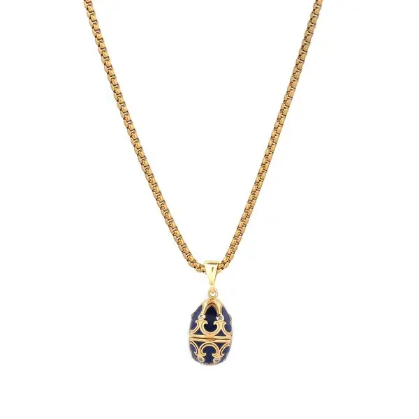 EBRU JEWELRY Blue Enamel Egg Locket Necklace With Hidden Elephant Charm - Blue/gold