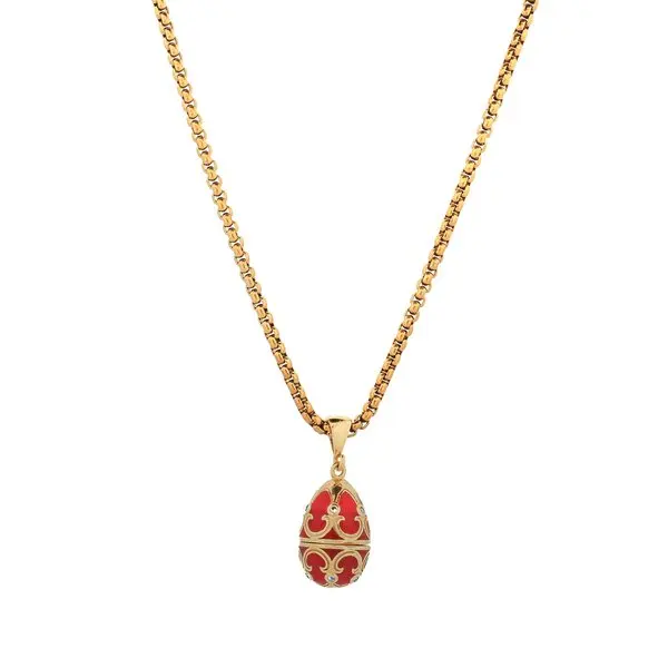 EBRU JEWELRY Red Enamel Egg Locket Necklace With Hidden Elephant Charm - Red/gold