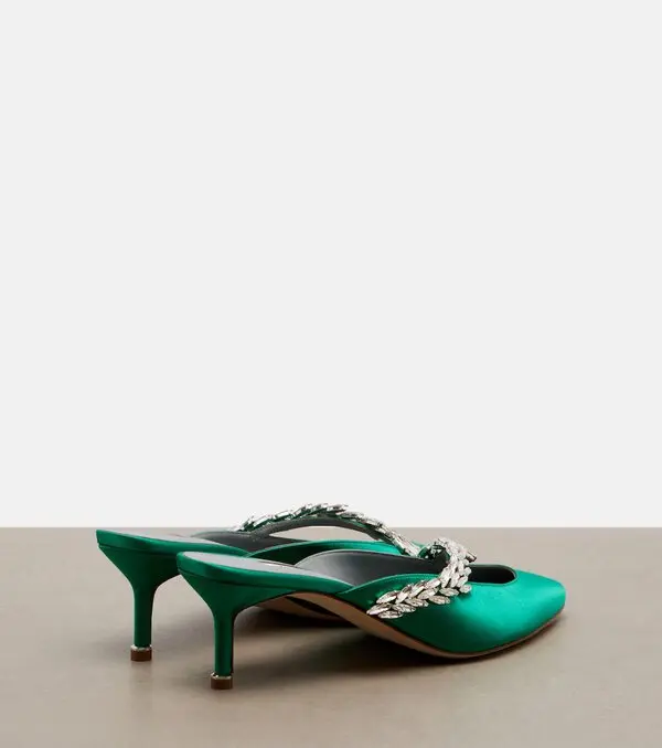 Balenciaga X Manolo Blahnik Embellished Satin Mules - Green