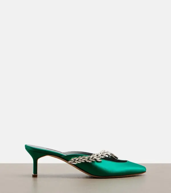 Balenciaga X Manolo Blahnik Embellished Satin Mules - Green