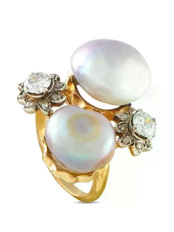 LB EXCLUSIVE 18k Yellow Pearl And Diamond Flower Ring