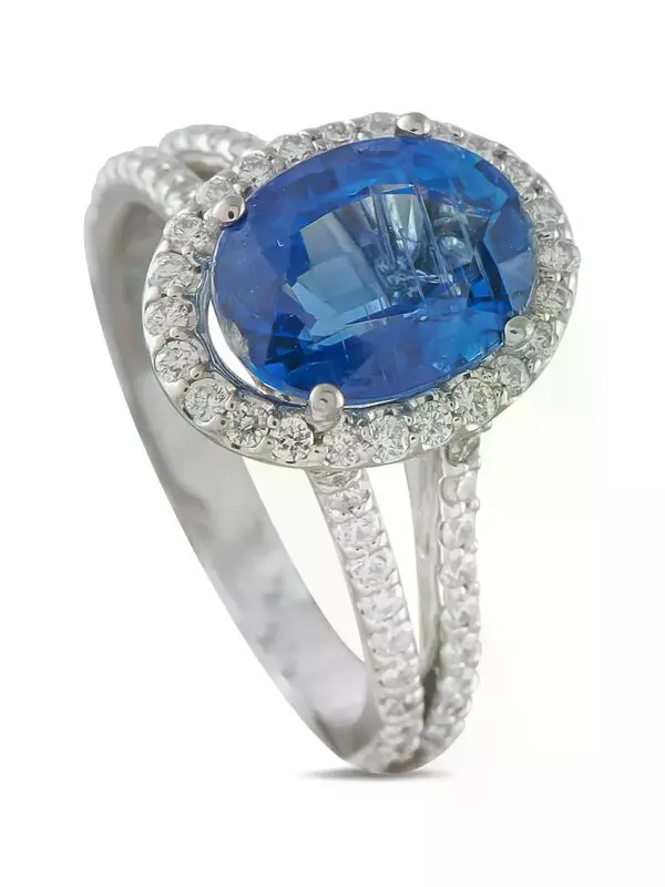 LB EXCLUSIVE Sapphire And Diamond Halo Ring In 14k White Gold