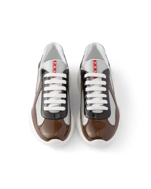 Prada America's Cup Sneakers In Patent Leather And Technical Fabric - Brown
