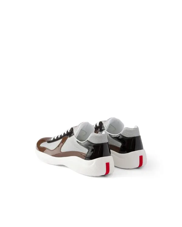 Prada America's Cup Sneakers In Patent Leather And Technical Fabric - Brown