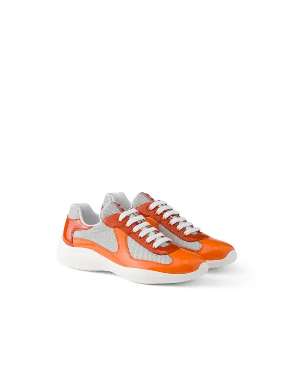 Prada Patent Leather And Technical Fabric America's Cup Sneakers - Orange