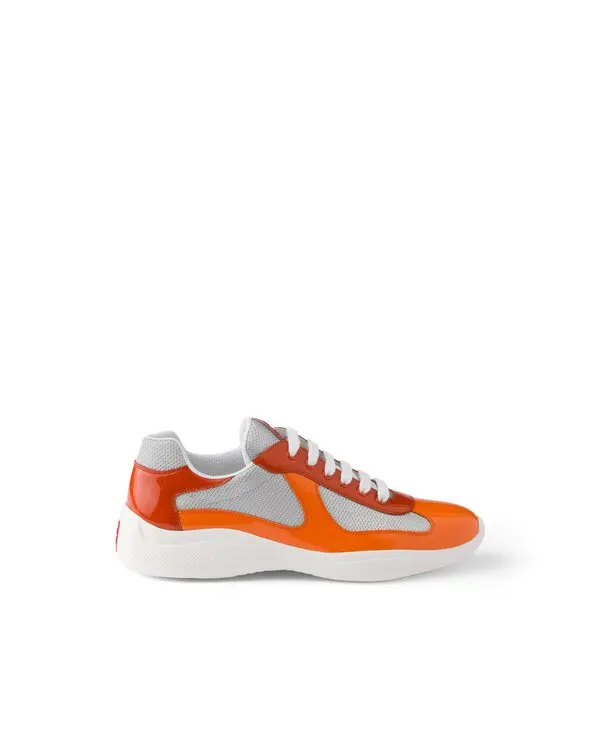 Prada Patent Leather And Technical Fabric America's Cup Sneakers - Orange