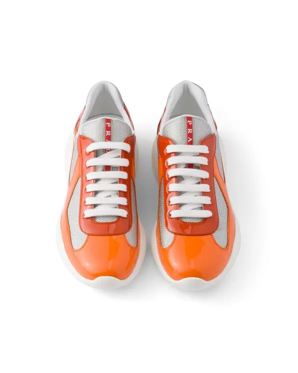 Prada Patent Leather And Technical Fabric America's Cup Sneakers - Orange