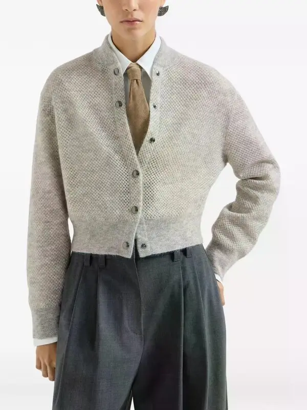 Brunello Cucinelli Sparkling Mohair Double-knit Net Cardigan