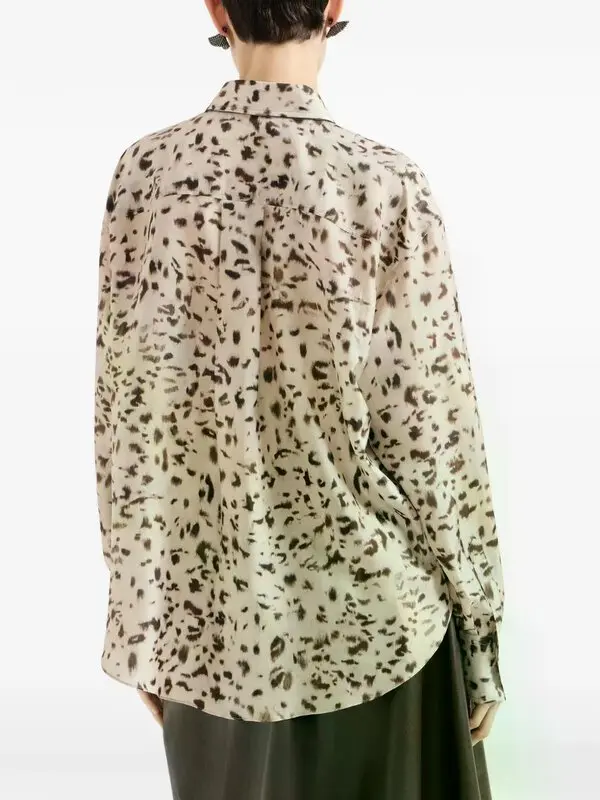 Brunello Cucinelli Lynx Print Monili Embellished Silk Pongee Shirt