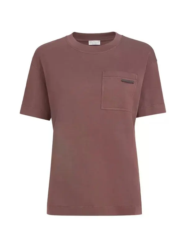 Brunello Cucinelli Cotton Jersey T-shirt With Monili Detail - Brown