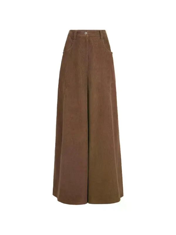 Brunello Cucinelli Stretch Cotton And Cashmere Corduroy Maxi Trousers With Monili Embroidery - Brown