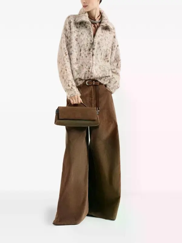 Brunello Cucinelli Stretch Cotton And Cashmere Corduroy Maxi Trousers With Monili Embroidery - Brown