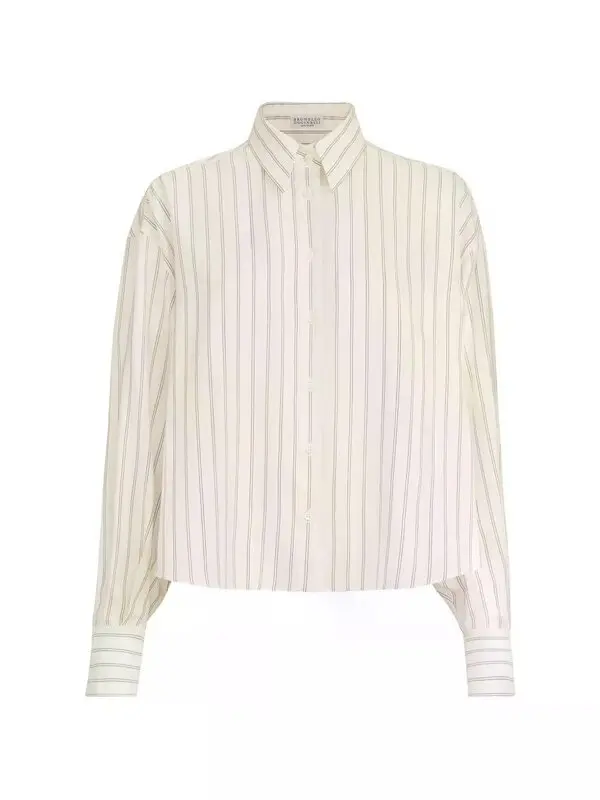 Brunello Cucinelli Striped Silk-poplin Shirt With Monili Embellishments