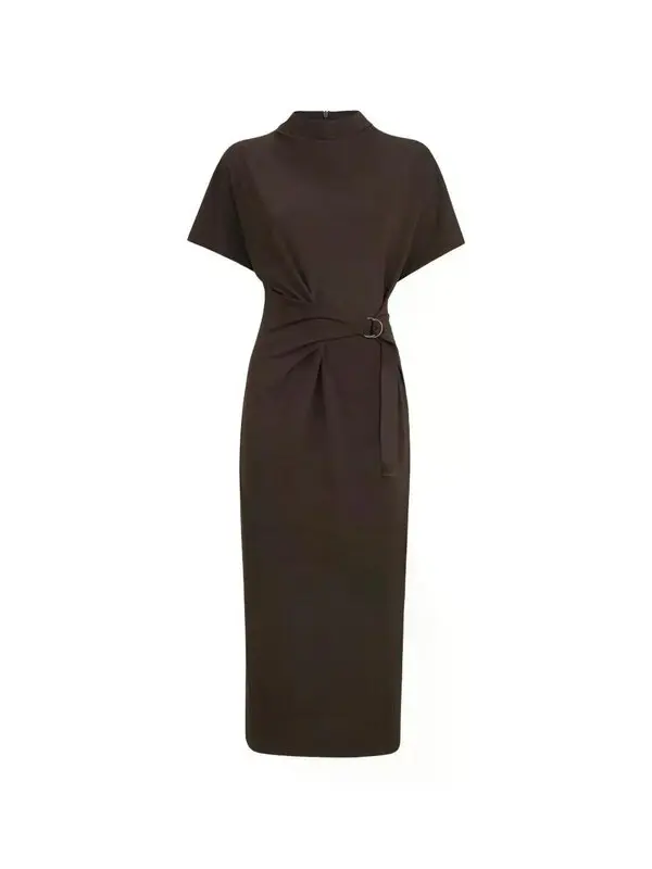 Brunello Cucinelli Techno Wool Jersey Wrap Belt Dress With Monili